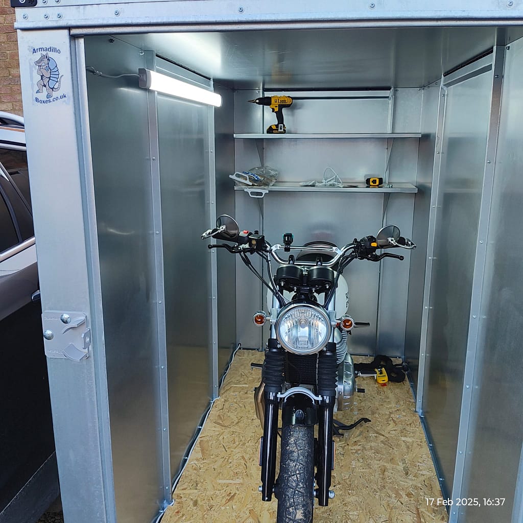Royal Enfield Interceptor 650 in an armadilloboxes sucure motorcycle ...
